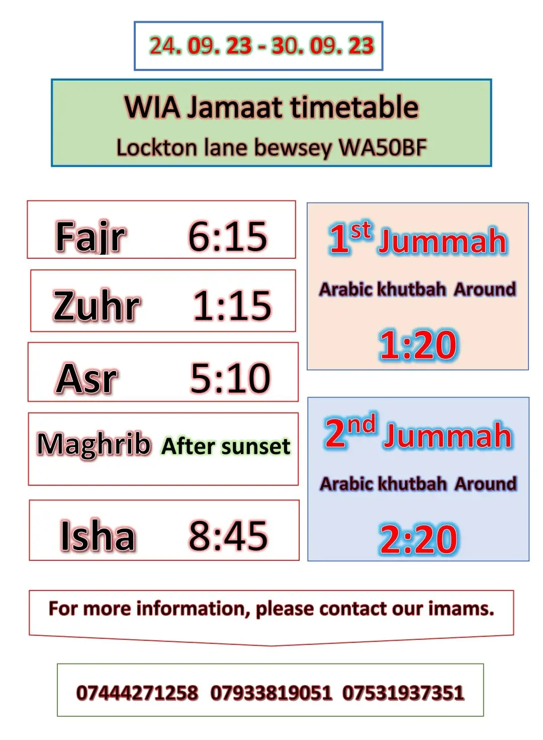 Jummah Prayer Times | Warrington | Warrington Islamic Association