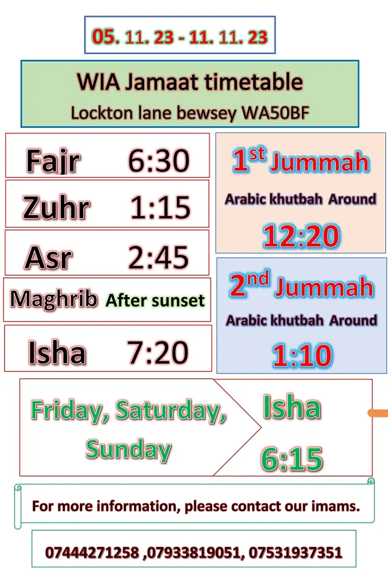 Jummah Prayer Times | Warrington | Warrington Islamic Association