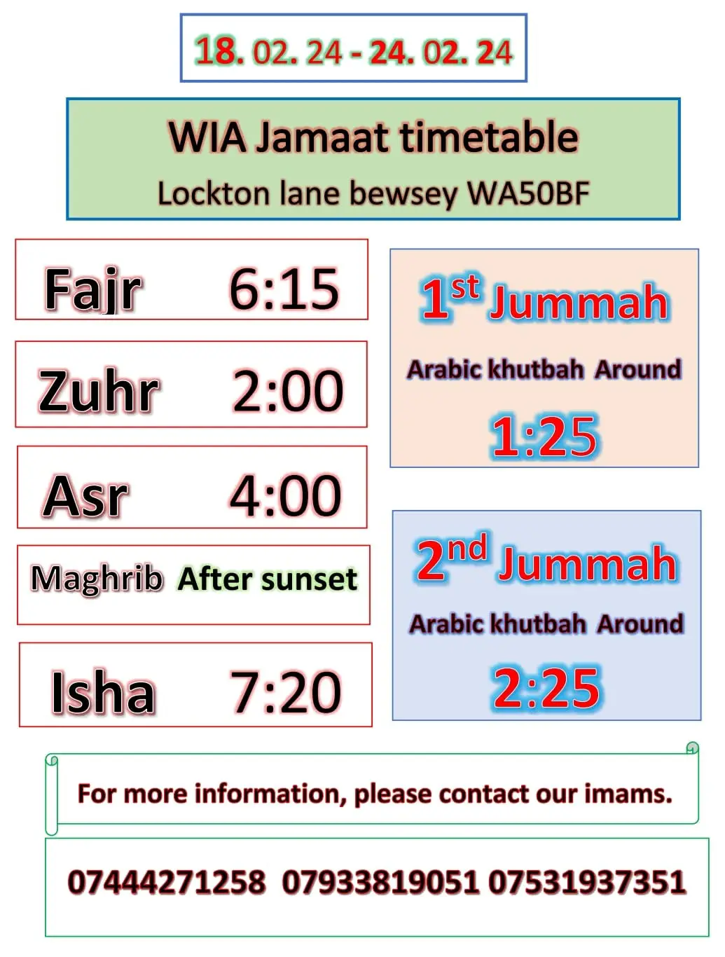 Jummah Prayer Times | Warrington | Warrington Islamic Association
